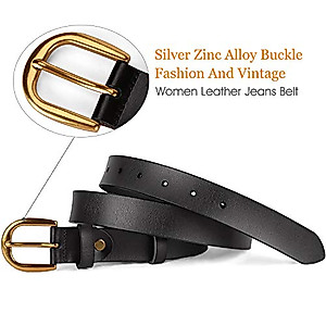 WHIPPY Women Casual Genuine Leather Belt for Jeans, Wide Ladies Waist Belt with Golden Buckle 1.26 Inches Width Strap (Suit Pant Size 29-34 Inches, Black)