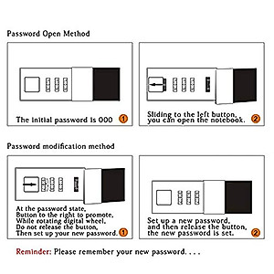 ADELA BOUTIQUE PU Leather Journal Digital Password Notebook Combination Lock Diary