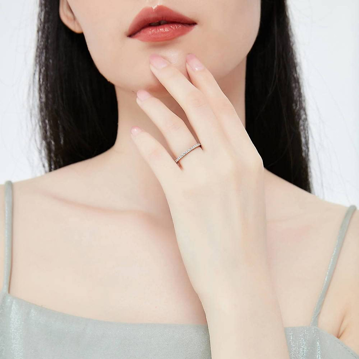 BERRICLE Sterling Silver Wedding Rings Pave Set Cubic Zirconia CZ Eternity Ring for Women, Rhodium Plated Size 7