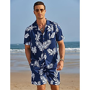 COOFANDY Mens Two Piece Outfits Sets Hawaiian Suit Set Beach Wedding Sets