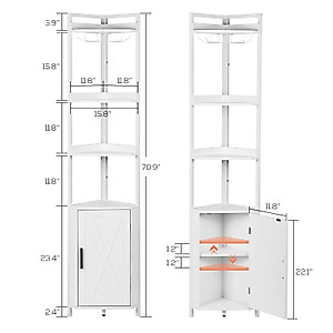 VOWNER 71'' Tall Corner Shelf, 6-Tier with Storage, Corner Bookshelf Stand, Storage Rack Plant Stand for Living Room, Study Room, Kitchen, Small Space, White