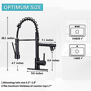 KZH Kitchen Sink Faucet with Pull Down Sprayer,Single Handle Two Spout Kitchen Faucets with LED Light,Matte Black,Stainless Stee