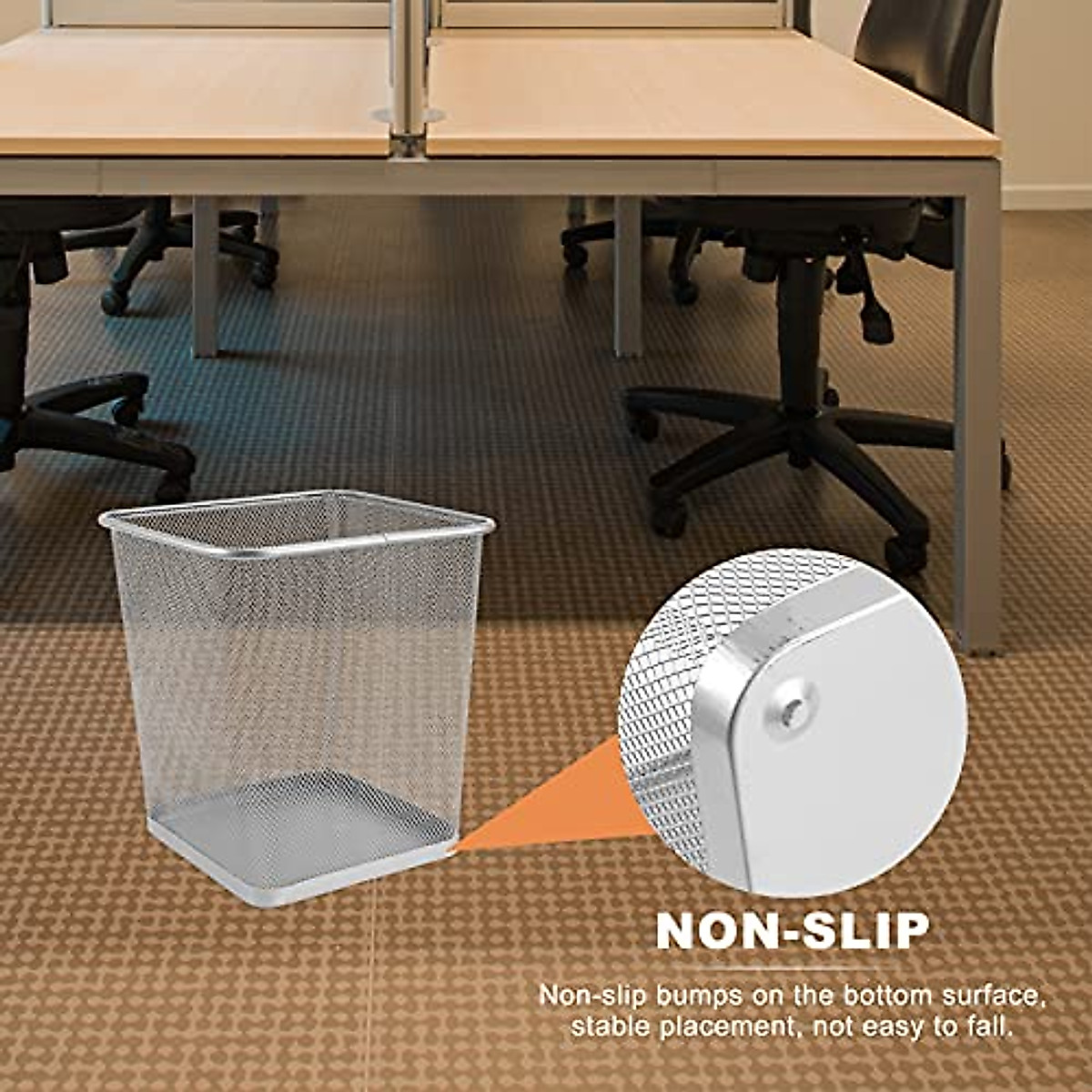 YARNOW Stainless Steel Mesh Wastebasket Trash Can Rectangular Open Top Waste Basket Bin for Home Office Kitchen (Silver)