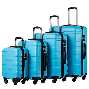 Coolife Luggage 4 Piece Set Suitcase Spinner Hardshell Lightweight TSA Lock (Family Set-Sky Blue)