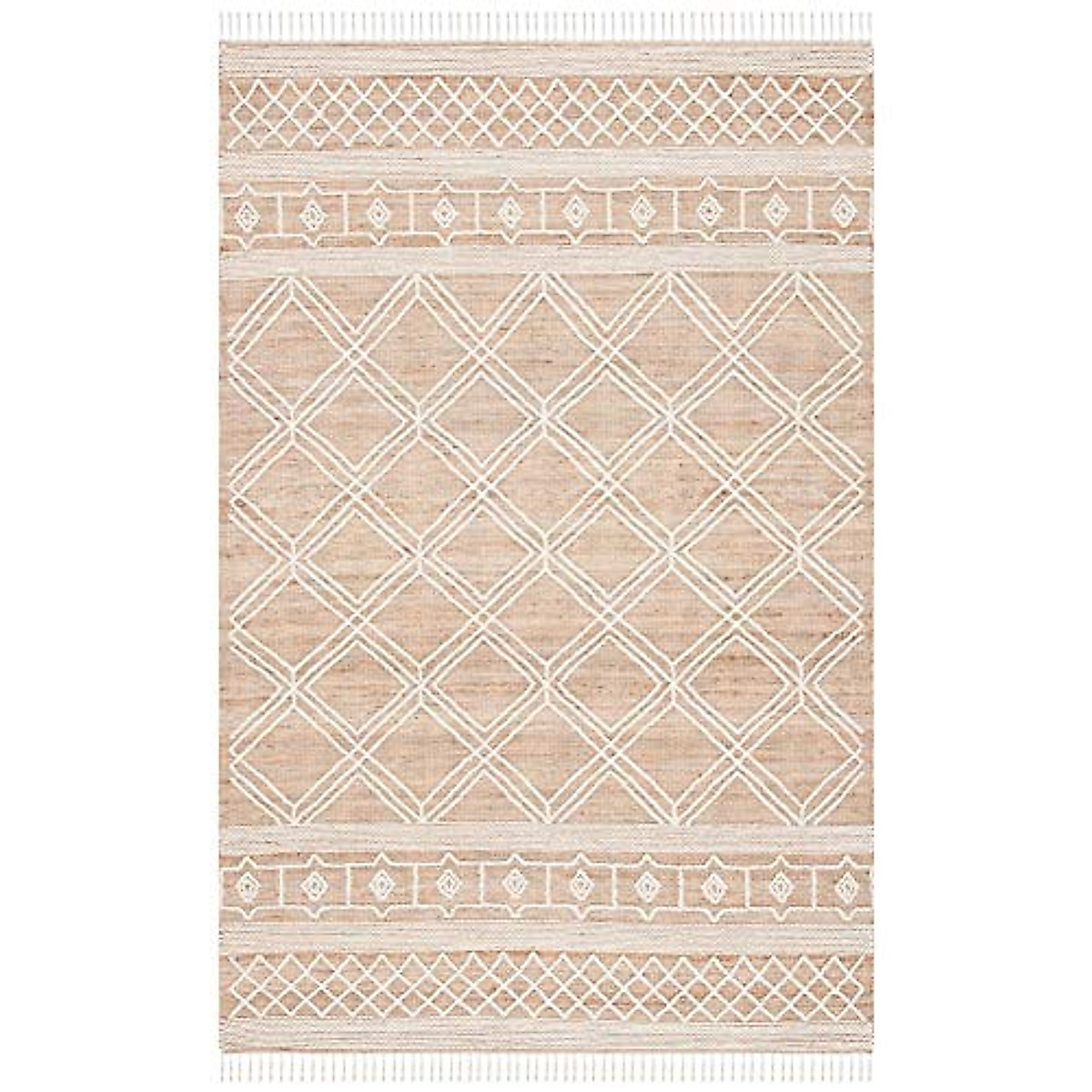Safavieh Kilim Collection 3' x 5' Natural/Ivory KLM454A Handmade Moroccan Boho Fringe Jute Area Rug