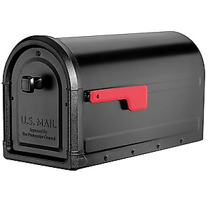 Architectural Mailboxes Roxbury Galvanized Steel Post Mount Mailbox, Compatibility Code F, 7900-5B-R, Black, Large Capacity