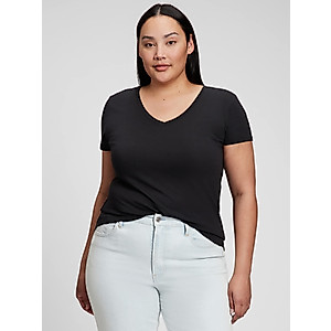 GAP Womens Favorite V-Neck T-Shirt T Shirt, True Black 2 Pack, Large US