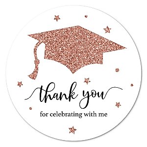 Rose Gold White Graduation Thank You Stickers, Congrats Grad Party Favor Sticker Labels 40-Pack 2in