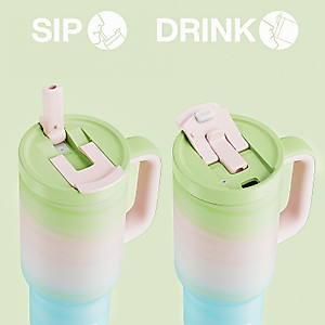 ENCOOL 32 oz Tumbler with Handle and Flip Straw, 100% Resistant Tumbler with Lid and Straw, Insulated Stainless Steel Travel Coffee Mug, Keeps Cold for 24 Hours, Cup Holder Friendly (Fairy)