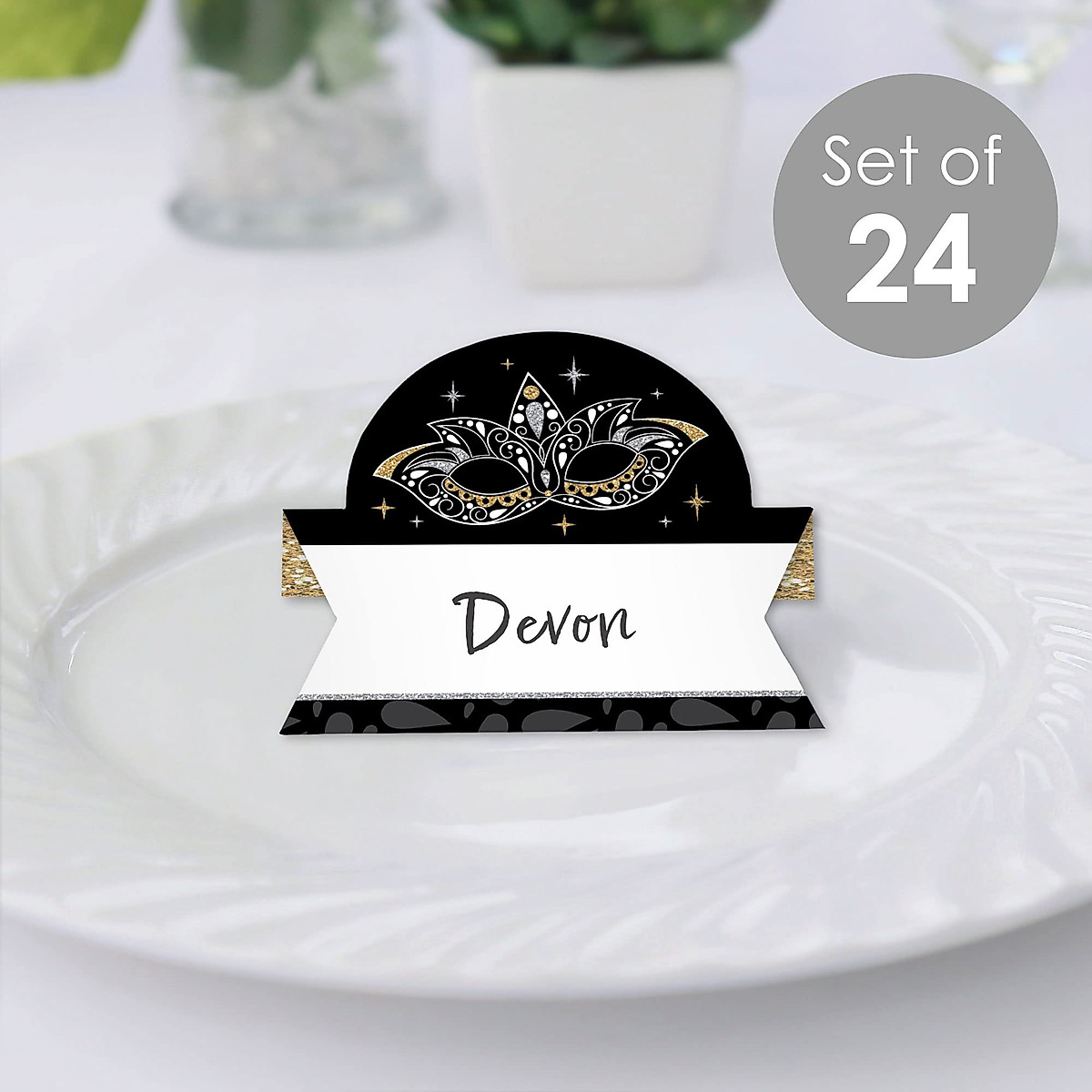 Big Dot of Happiness Masquerade - Venetian Mask Party Tent Buffet Card - Table Setting Name Place Cards - Set of 24