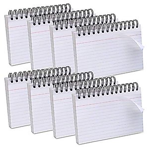 Koogel 400 Pages Index Card, 3 x 5 Inch White Learning Card Note Cards 8 Pack of White Paper Ring Index Cards Bulk Index Cards for Home School Office