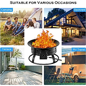 Renatone 58,000 BTU Propane Fire Bowl, 19 Inch Outdoor Camping Fire Bowl with PVC Cover, Tank Stabilizer Ring, Handles, Smokeless Fire Pit for RV, Camping, Backyard