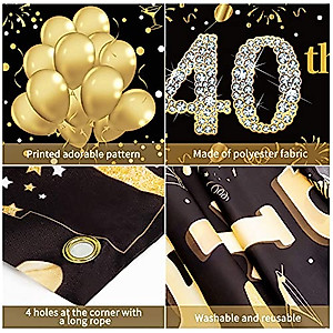 Pimvimcim 40th Birthday Party Banner Decorations for Men & Women, Black Gold 40 Year Old Birthday Party Backdrop Supplies, Happy Forty Birthday Sign Decor(9.8x1.6ft)