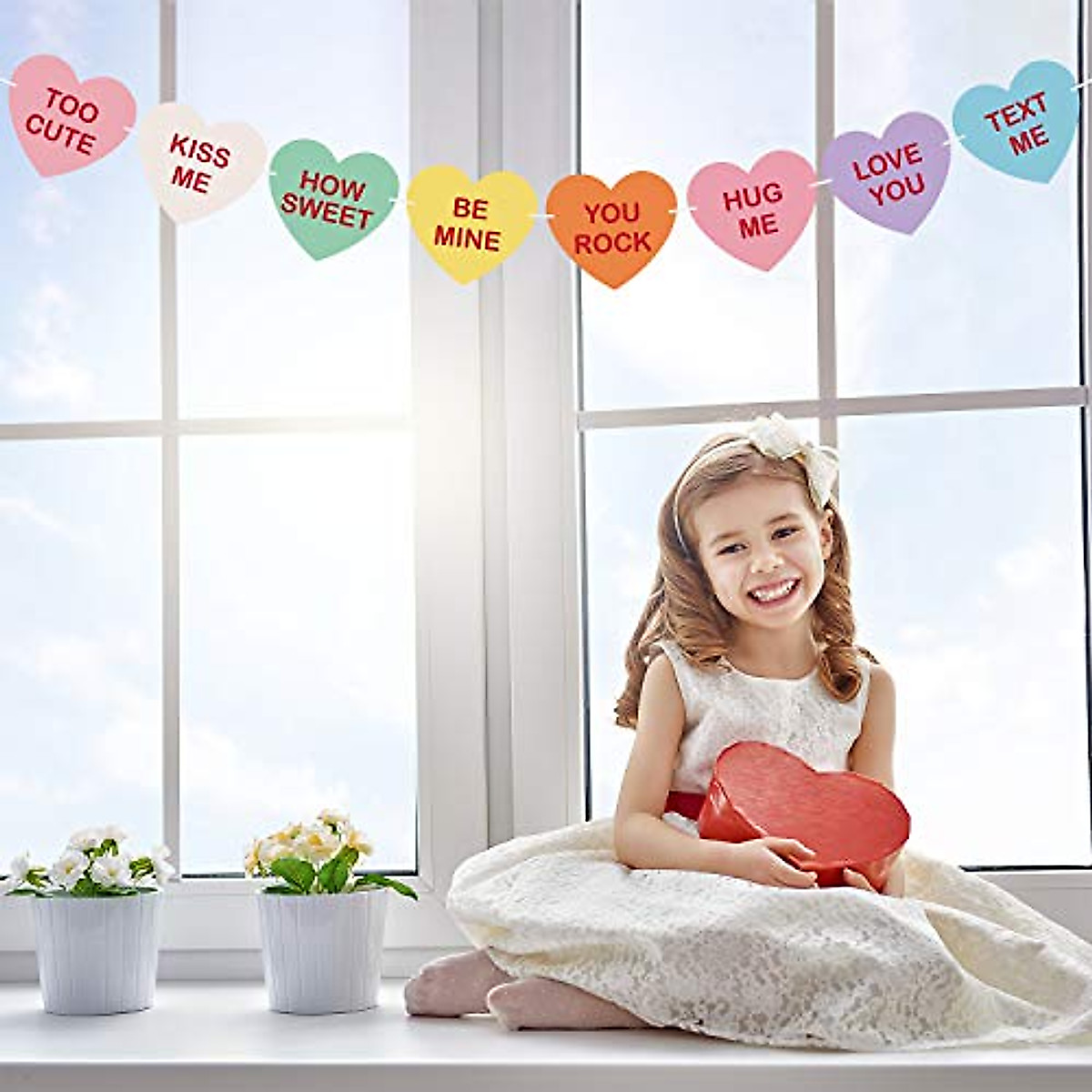 TUPARKA Valentine Conversation Candy Hearts Banner Valentine Candy Hearts Sayings Garland for Valentine's Day Decoration Party Supplies