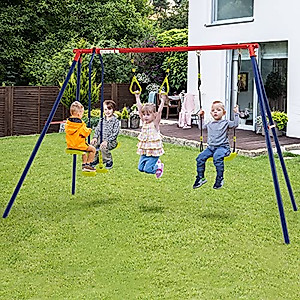 OLAKIDS Swing Sets for Backyard, Outdoor 3 in 1 A-Frame Heavy Duty Metal Stand for Kids and Adults, 440LBS Playground Activity Playset with Swing Seat, Glider, Trapeze Rings for Toddlers