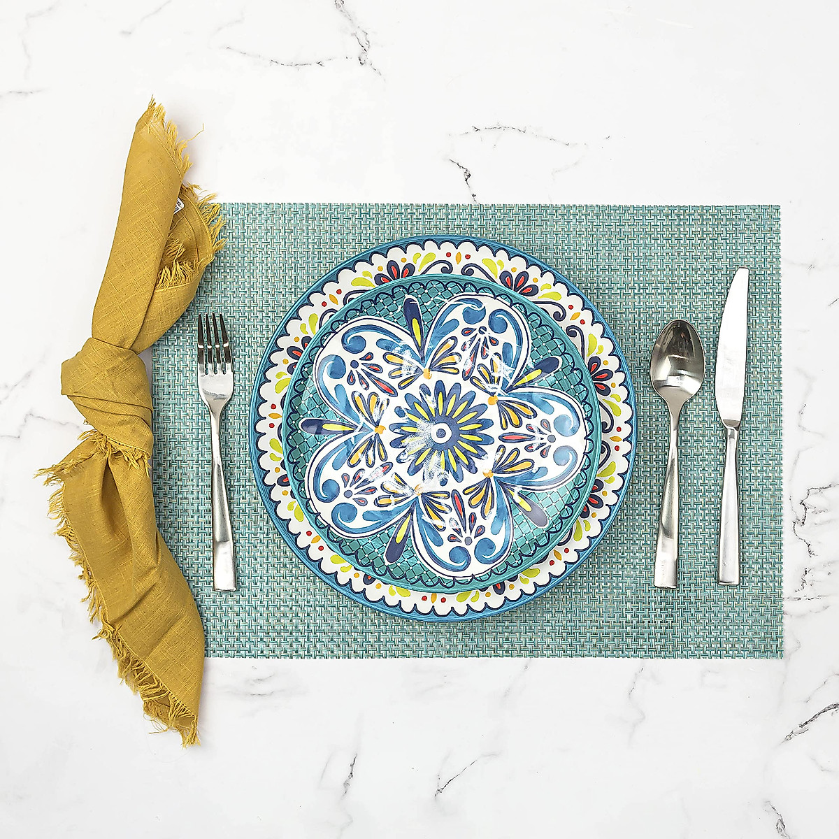 Zak Designs Melamine Dinnerware Set, 12-Piece, Service for 4, Medallion (Cool)