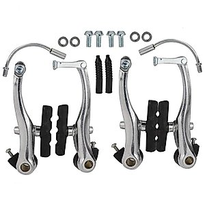 Free-fly 1 Pair Bike Brakes Mountain Bike V Brakes Set, Including V Brake for Front and Rear Wheel, Fit for Most Bicycle, Road Bike, MTB, BMX (Silver)