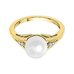 KATARINA Diamond Accent and Pearl Fashion Ring in 10K Yellow Gold (G-H, I2-I3) (Size-6)