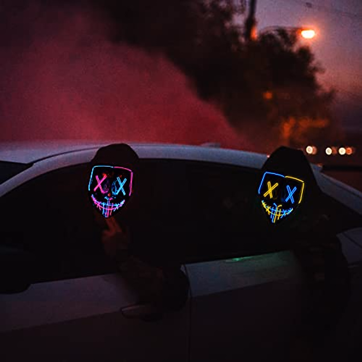 Stegosaurus 2 Packs LED Mask, Halloween Led Mask Light Up Mask with 3 Light Modes for Festival Party, 2 Colors