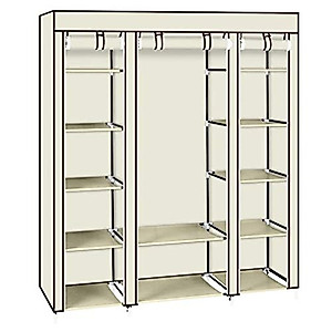 SoSo-BanTian1989 Metal Frame Portable Closets Fabric Wardrobe, Clothing Cabinet Storage Organizer with Dustproof Cover (Beige)