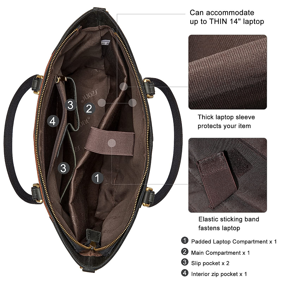 S-ZONE Women Vintage Genuine Leather Tote Bag Shoulder Handbag Crossbody Purse Two Tone