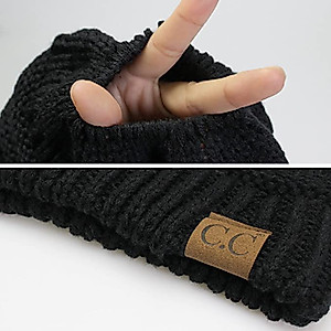 Funky Junque Solid Ribbed BeanieTail Messy Bun High Ponytail Beanie - Black