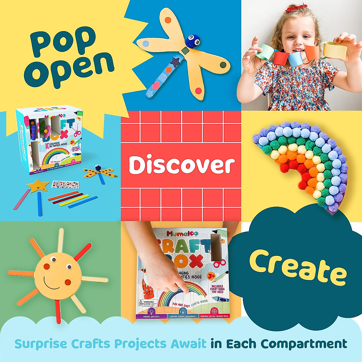 Mumaloo Craft Box for Kids - 10 Creative Arts and Crafts for Kids Ages 4-8, Fun, No Mess Educational Preschool & Homeschool Art Projects, Toddler Crafts Kit Supplies, 3 4 5 6 7 8 Year Old Girls & Boys