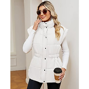 Rapbin Women's Fashion Lightweight Quilted Puffer Vest Winter Zip Up Padded Outerwear Jacket Coat with Pockets (White, XL)