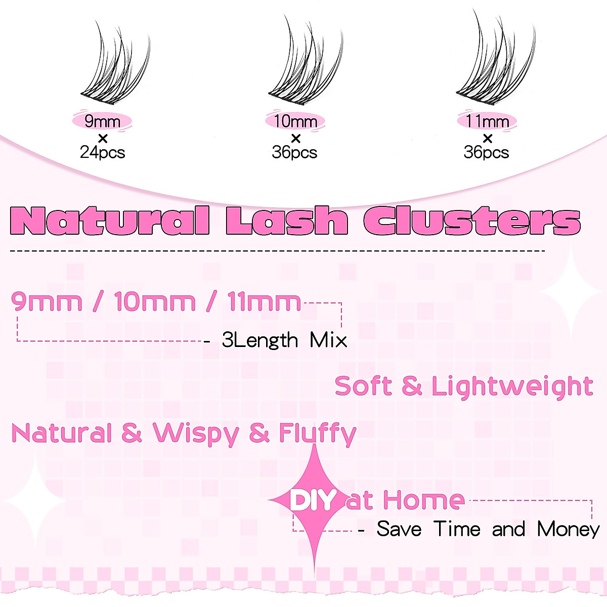 Lash Clusters Wispy Individual Lash Extensions Natural Cluster Lashes 9-11MM 96pcs DIY Eyelash Extension C Curl Eyelash Clusters by Ruairie