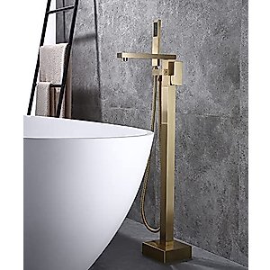 Brushed gold Freestanding Tub Filler Single Handle Floor Mounted Tub Faucet