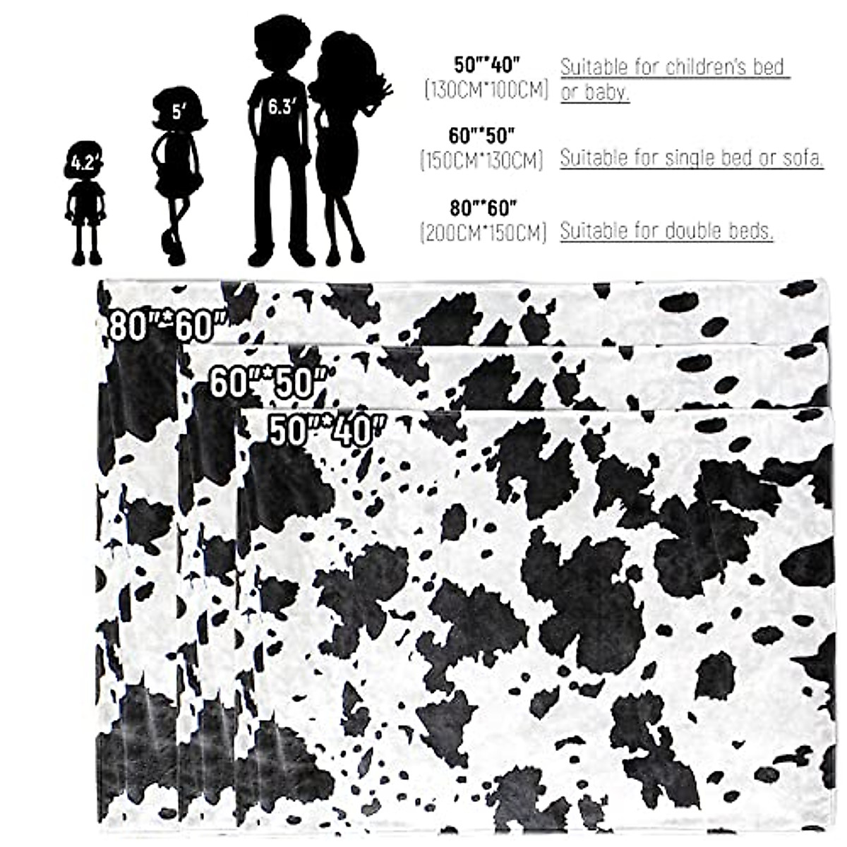 Gitrat Black Fleece Cow Print Blanket Soft Warm Flannel Cozy Cow Blankets for Adults Lightweight Travel Blankets Couch Sofa All-Season Cow Blankets and Throws Plush Gift for Daughter Mom