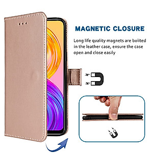 FDCWTSH Compatible with Oppo Reno2 Wallet Case Wrist Strap Lanyard Leather Flip Card Holder Stand Cell Accessories Folio Purse Slot Credit ID Phone Cover for Oppo Reno 2 2019 6.5 Women Men Rose Gold