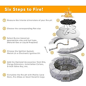 Spotix HPC Penta Match Lit Fire Pit Burner Kit with 30-Inch Stainless Steel Burner and 36-Inch Square Flat Pan, Propane, Polished Chrome, with Flange, Key, Valve, Flex Line and Fittings