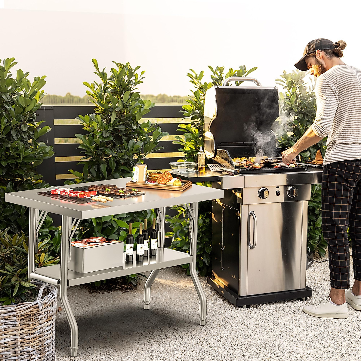 YITAHOME 48" X 24" Stainless Steel Folding Table, NSF Folding Prep Table with Undershelf, Foldable Stainless Steel Table for Home Kitchen Restaurant Garage Warehouse Patio