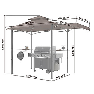 MASTERCANOPY 11 x 5 Grill Gazebo with Extra Side Awning Outdoor BBQ Gazebo with 2 LED Lights for Patio Party Backyard Picnic(Brown)