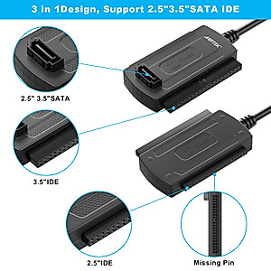 AGPTEK® SATA/PATA/IDE Drive to USB 2.0 Adapter Converter Cable for Hard Drive Disk HDD 2.5" 3.5", Compatible with USB 1.1/2.0/3.0, with External AC Power Adapter Included
