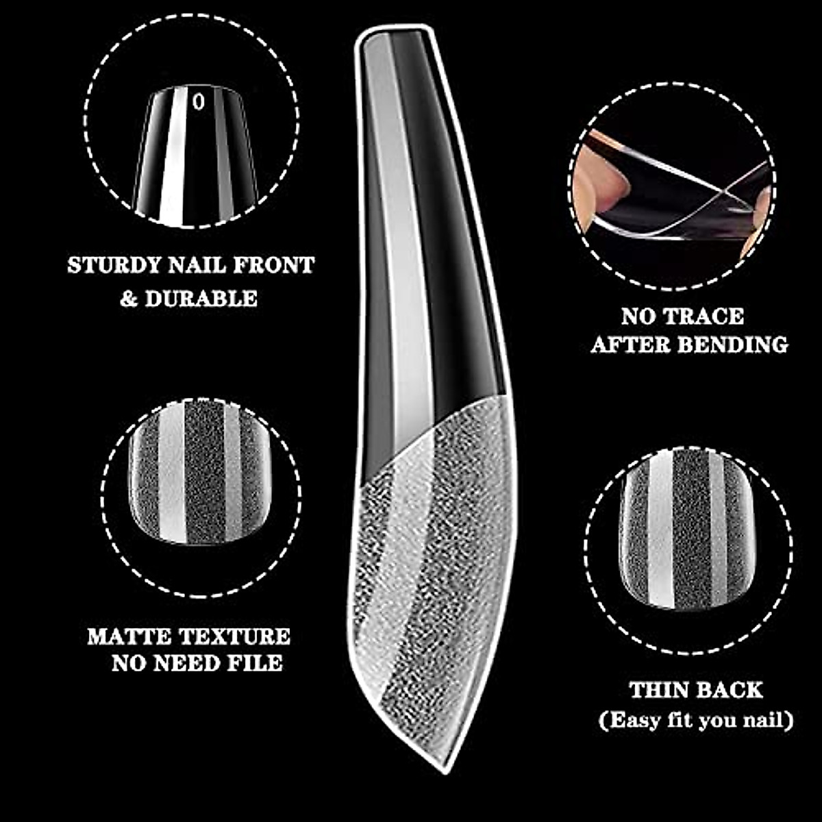 MAGIC ARMOR Coffin Gel Nail Tips - 120pcs Half Matte Long Coffin False Nails Tips Clear Acrylic Nails Coffin Shaped Ballerina Nails Tips Press On Nails Soft Gel Full Cover Coffin Nails Tips with Nail Glue for DIY Nail Extensions,12 size