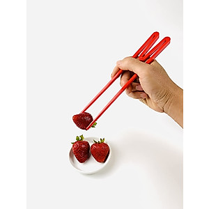 JapanBargain 2213, Reusable Training Chopsticks Plastic Connected Chopsticks Helper for Adult and Children, Red, 2 Pair