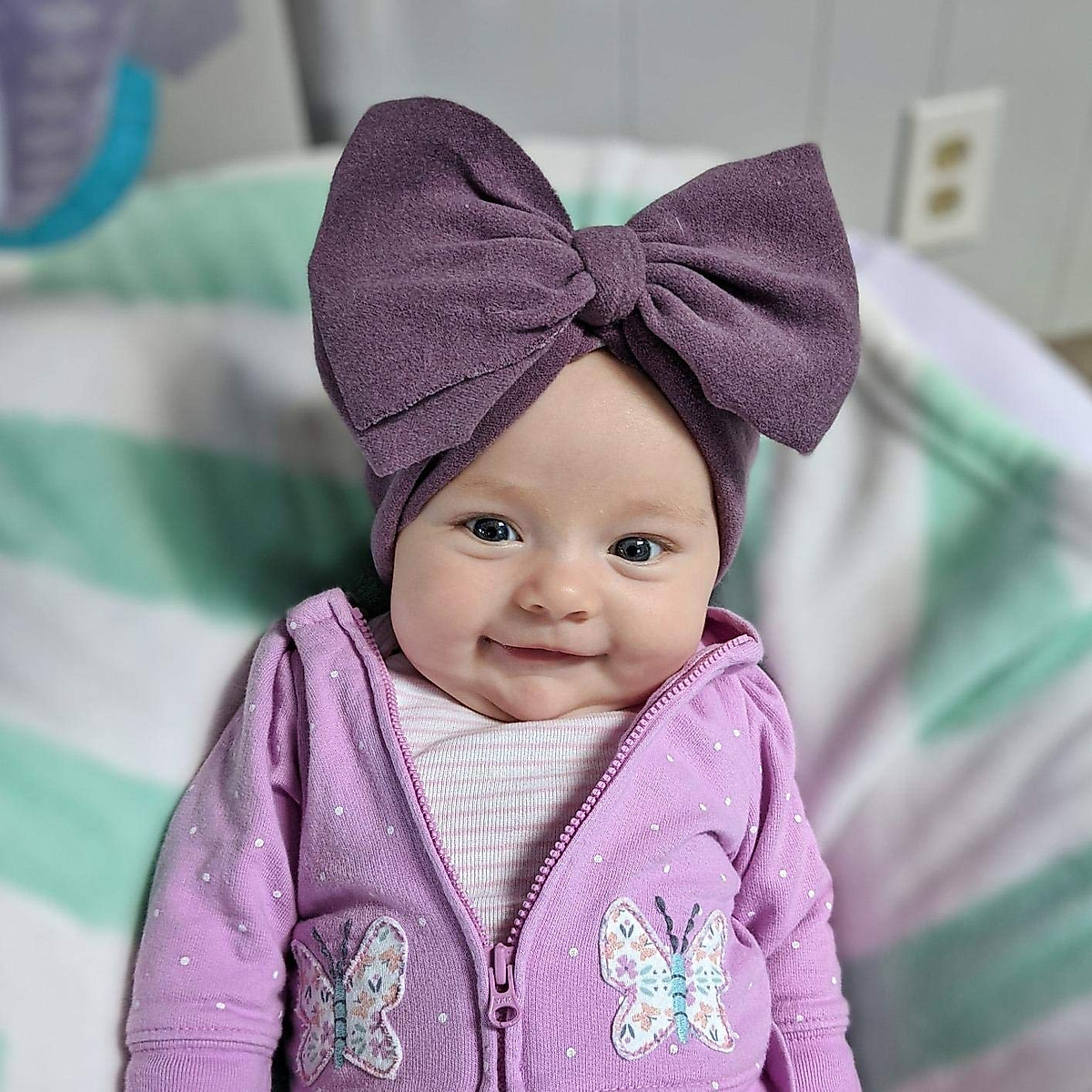 Yili Maizi Baby Turban Toddler Indian hat with Imitation Cashmere Bow Kids Set Baby Cap Ear Hat