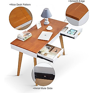 Brefhome Solid Wood Office Desk with 2 Drawers and Opening Storage Cube, Modern Standing Home Computer Desk for Women, 42.5 Inch Sturdy Writing Desk for Small Work Space, Bedroom