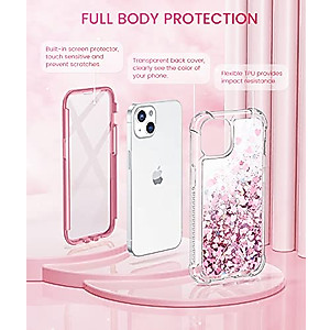 Caka Case Compatible for iPhone 13 Glitter Case, iPhone 14 Case for Women Girls with Built-in Screen Protector Bling Sparkle Liquid Full Body Protective Case for iPhone 13 14 6.1 inch - Rose Gold