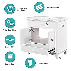 Ymlpre 30" Bathroom Vanity Cabinet Without Sink Top, Modern Bathroom Storage Cabinet with 2 Shutter Doors, 1 Drawer, Sink Basin Not Included, Freestanding Bathroom Vanity Base Without Sink, 30" A