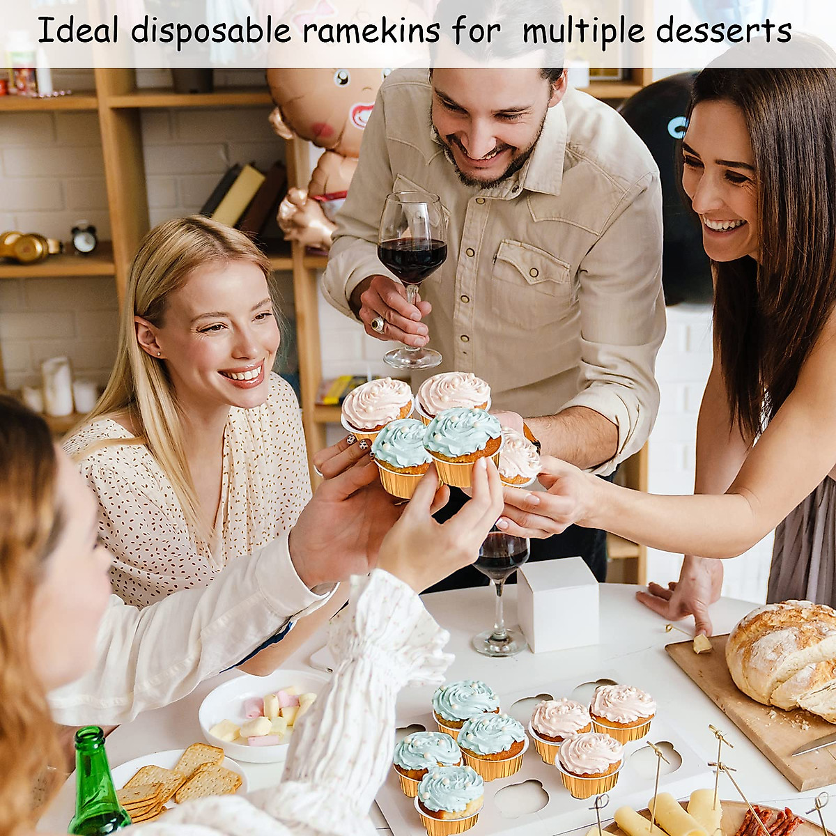 150 Pcs Aluminum Foil Baking Cup Disposable Ramekins with Lids 5oz Mini Cupcake Liners Flan Mold Mini Cake Pans with Lids Disposable Cake Tins for Pudding Desert Creme Brulee (Gold, Silver)