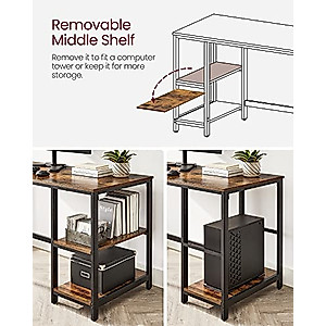 VASAGLE ALINRU Computer Desk, 55.1-Inch Wide Home Office Desk for Study, Writing Desk with 2 Shelves on Left or Right, Steel Frame, Industrial, Rustic Brown and Black ULWD55X