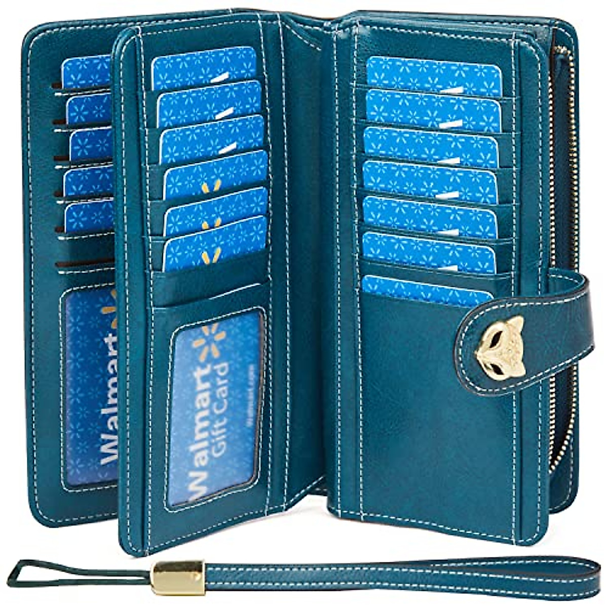 FOXLOVER Designer Wristlet Wallets for Women Large Capacity Ladies RFID Blocking Leather Credit Card Holder