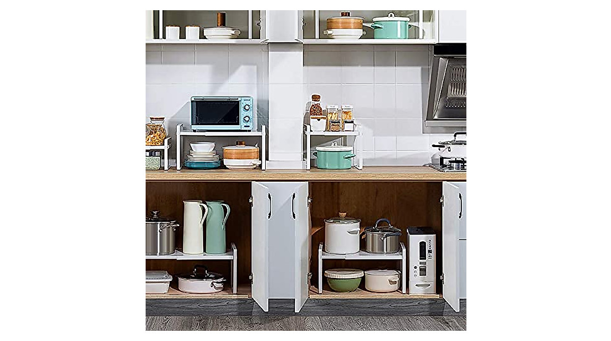 Retractable Stacking Counter Rack for Kitchen Organization