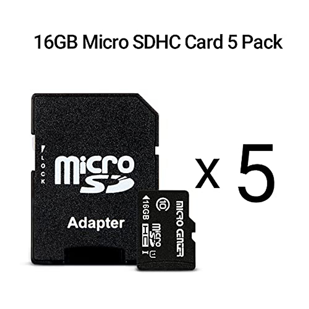 Micro Center 16GB Class 10 Micro SDHC Flash Memory Card with Adapter for Mobile Device Storage Phone, Tablet, Drone & Full HD Video Recording - 80MB/s UHS-I, C10, U1 (5 Pack)