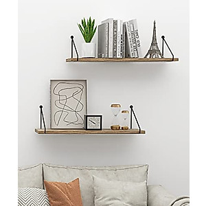 SUMGAR 24 Inch Floating Shelves Long Shelf for Wall Decor, Rustic Large Wood Wall Mounted Hanging Storage Shelves with Black Metal Brackets for Bathroom Kitchen, Set of 2