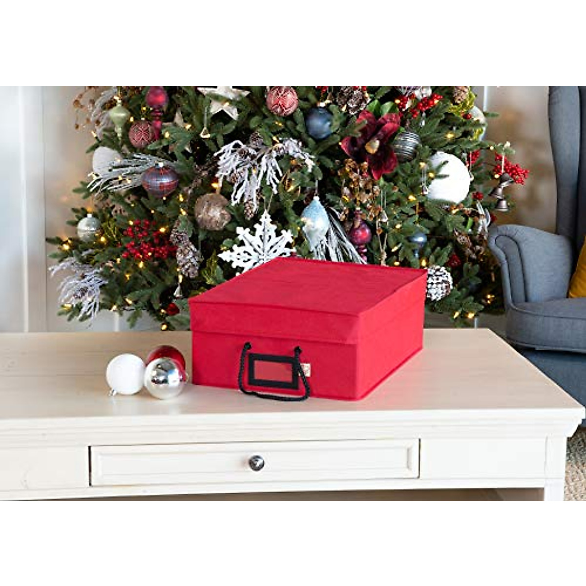 Santa's Bags [Christmas Ornament Storage Box with Dividers] - (Holds 48 Ornaments up to 3 Inches in Diameter) | Acid-Free Removable Trays with Separators | 2 Removable Trays