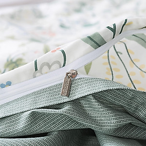 HoneiLife Duvet Cover Queen Size - 100% Cotton Comforter Floral Breathable Duvet Cover with Zipper Closure & Corner Ties,3pcs Wildflower Comforter Cover Sets- Fragrant Grass